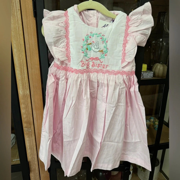 The Proper Peony | Dresses | Big Sister Stork Dress Smocked Embroidered ...